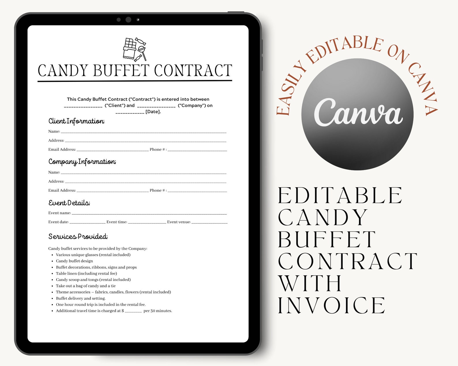Editable Candy Buffet Contract Template, Dessert Table Service ...