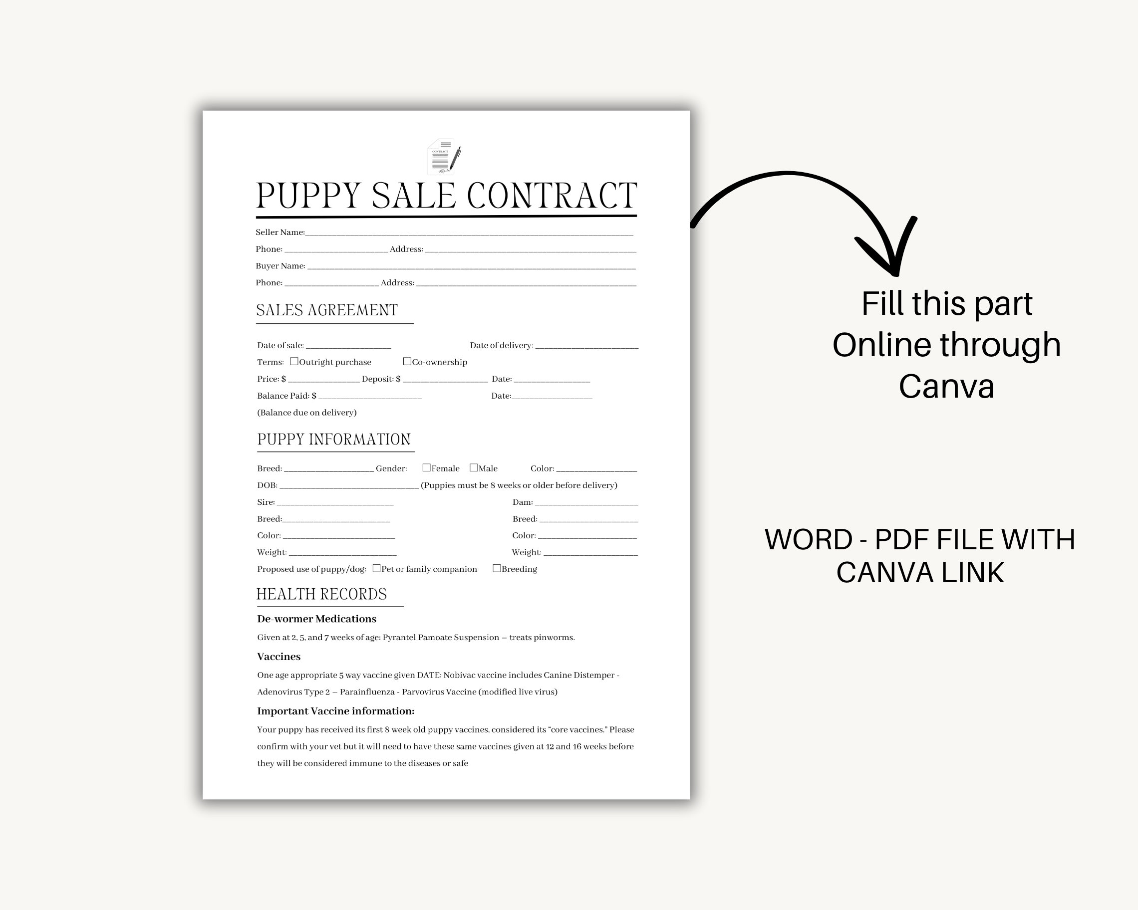 Editable Puppy Sales Contract Pritable BUNDLE, Puppy Deposit Contract ...