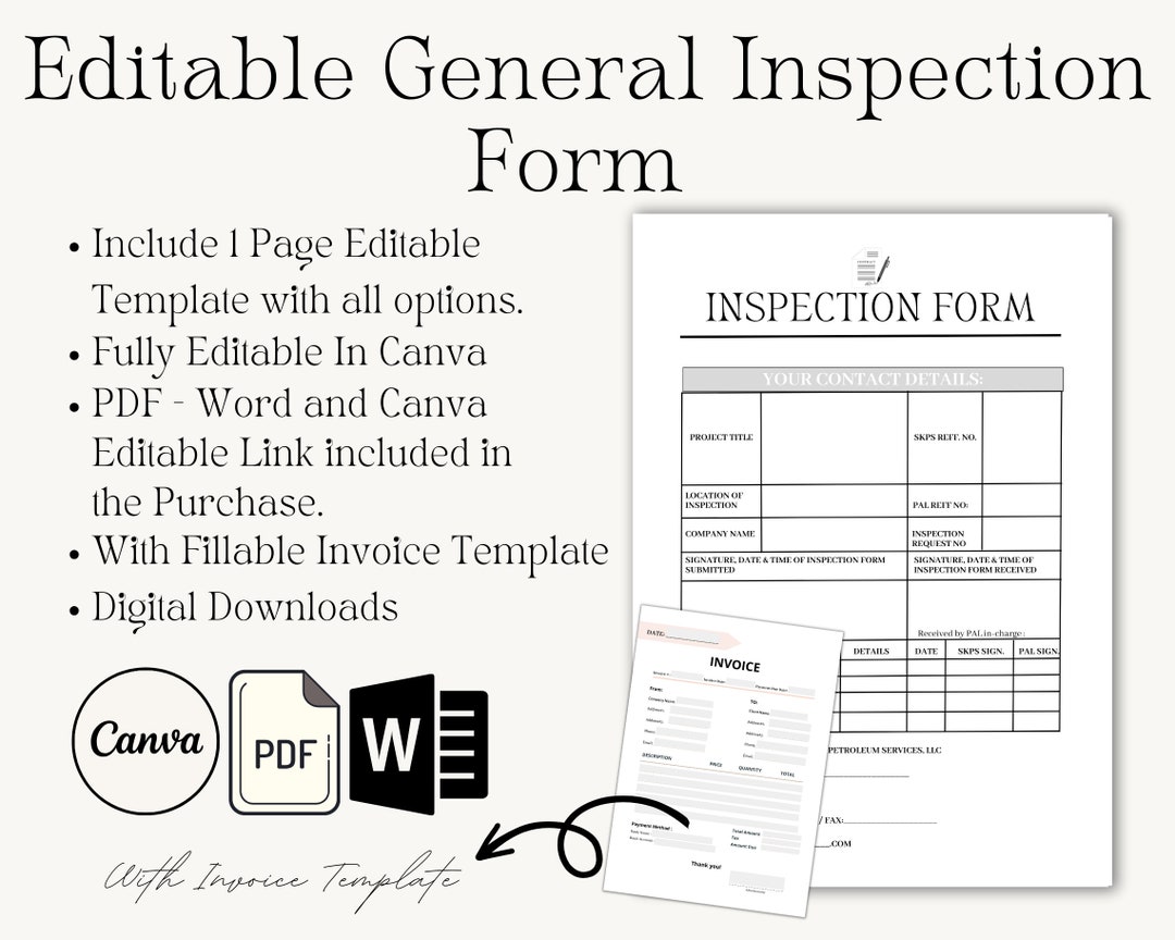 Editable General Inspection Form With Invoice Template, Inspection ...