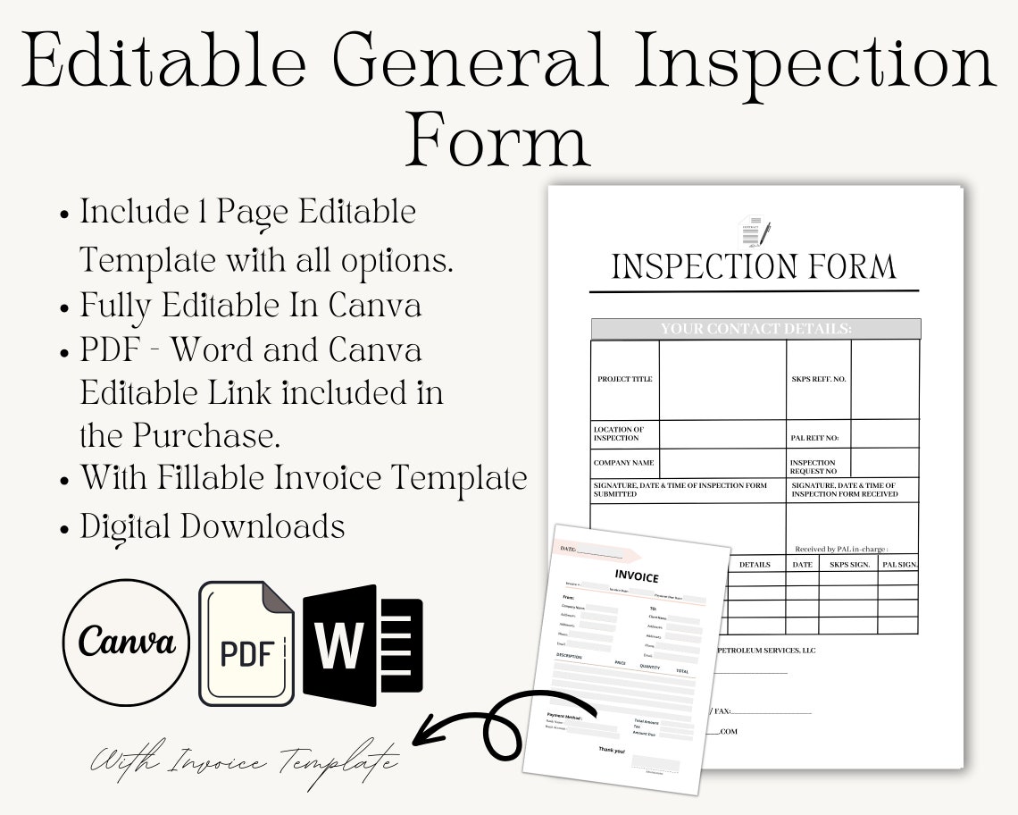 Editable General Inspection Form With Invoice Template, Inspection ...