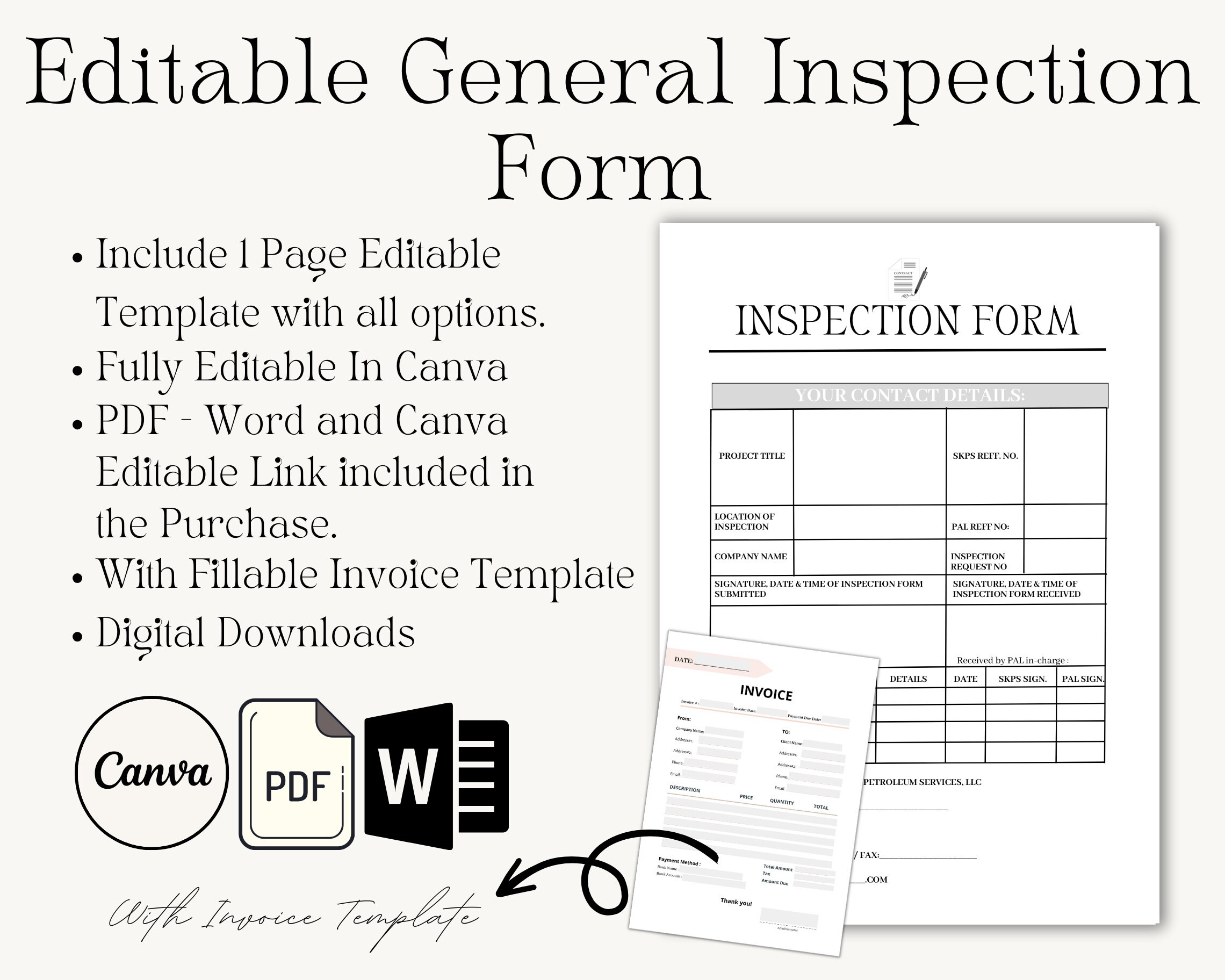 Editable General Inspection Form With Invoice Template, Inspection ...