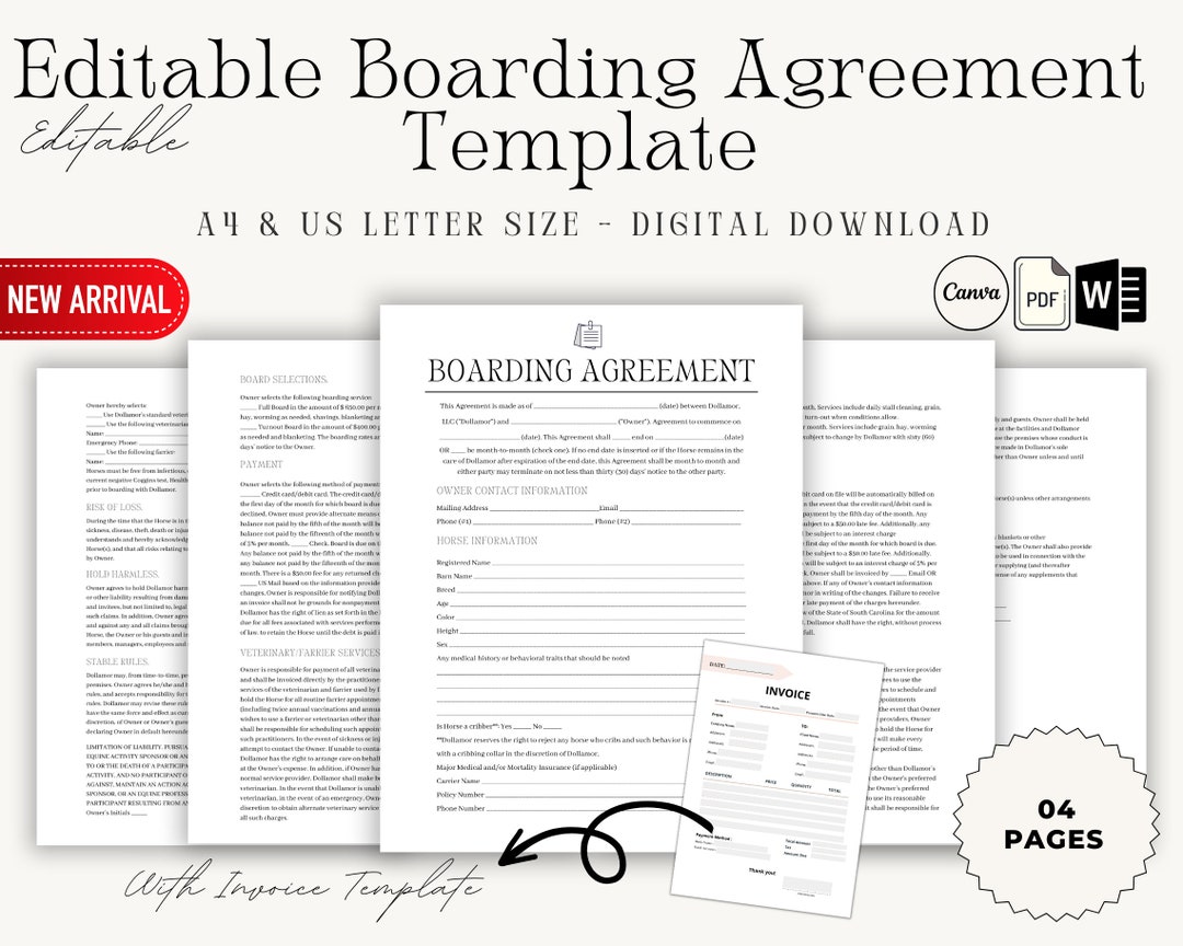 Editable General Boarding Agreement Template, Contract Template, Rental ...