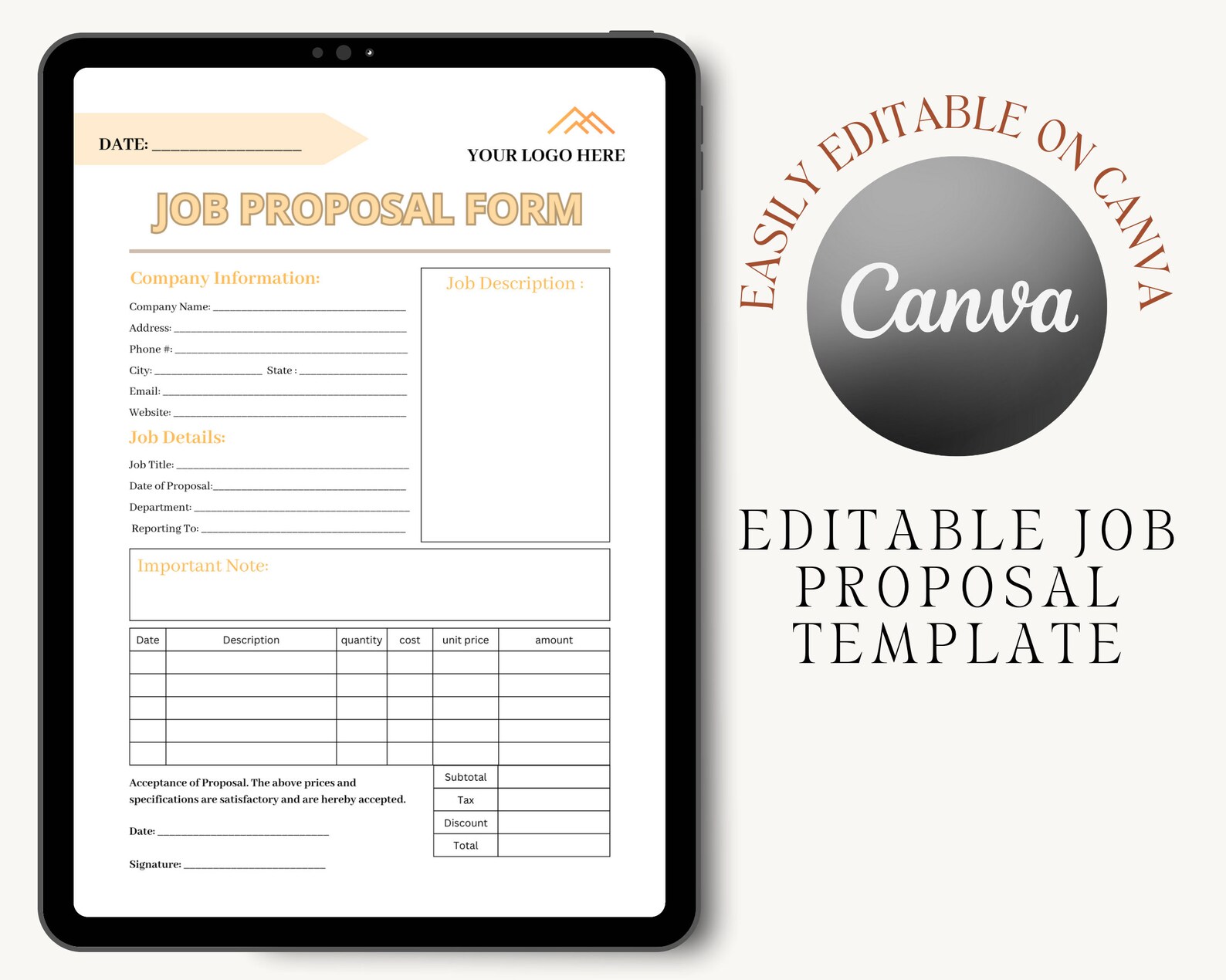 Job Proposal & Contract Form, Job Proposal Form, Job Estimation ...