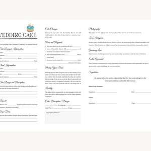 Editable Wedding Cake Contract Template, Wedding Cake Order Form ...