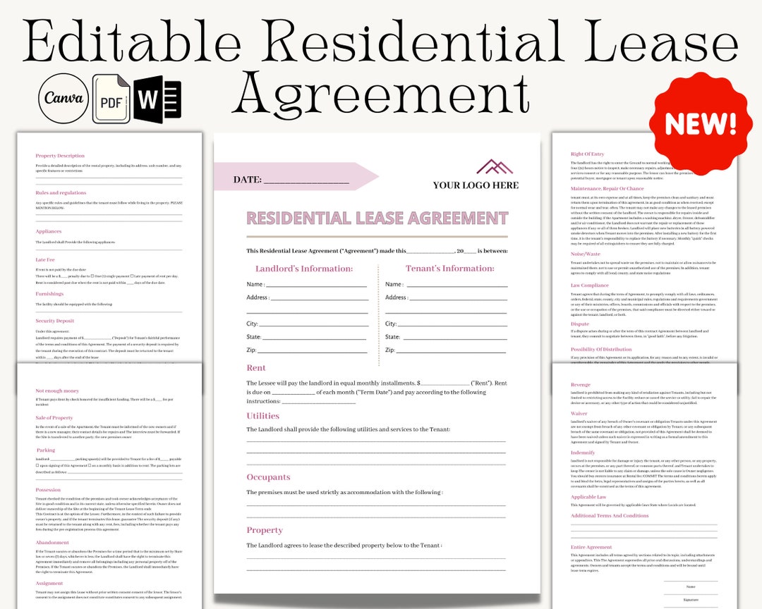 Editable Residential Lease Agreement Template, Rental Agreement ...