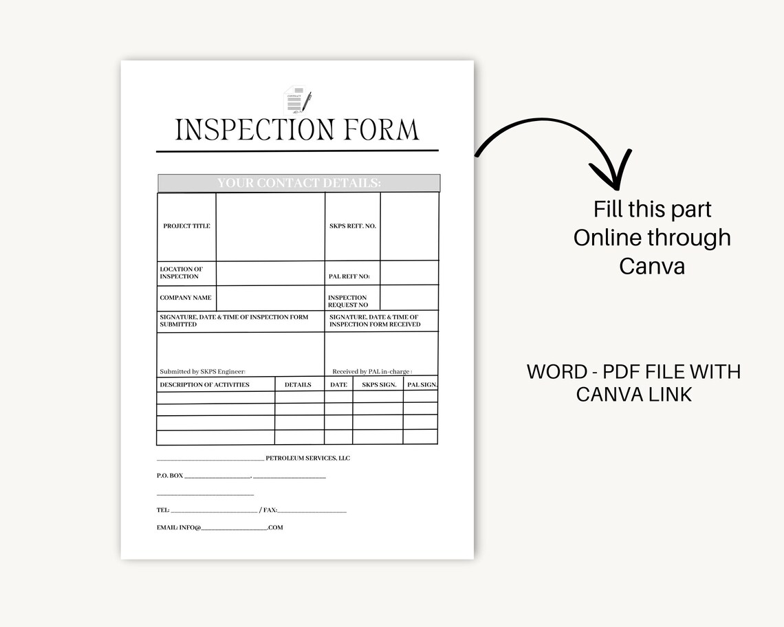 Editable General Inspection Form With Invoice Template, Inspection ...