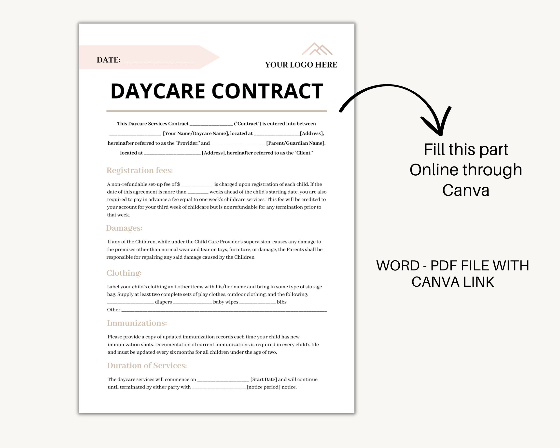 Editable Home Daycare Service Contract Template, Home Daycare Agreement ...