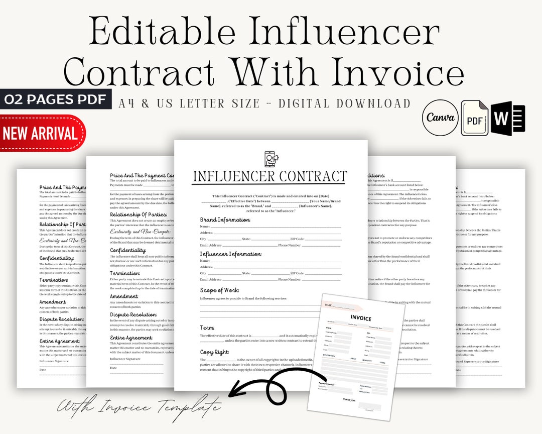 Editable and Printable Social Media Influencer Contract Template ...