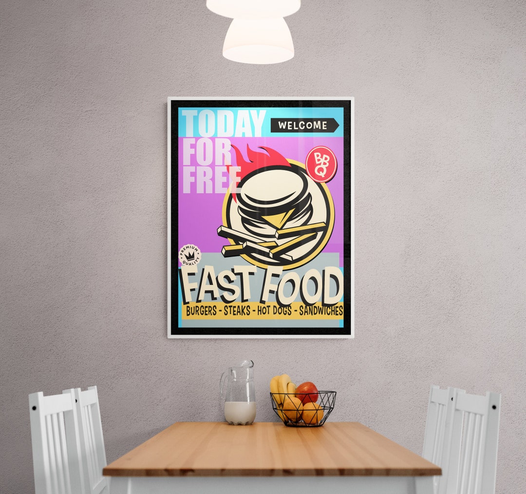 HAMBURGER Chef Print, Chef Art, Fun Kitchen Art, Modern Kitchen Decor ...