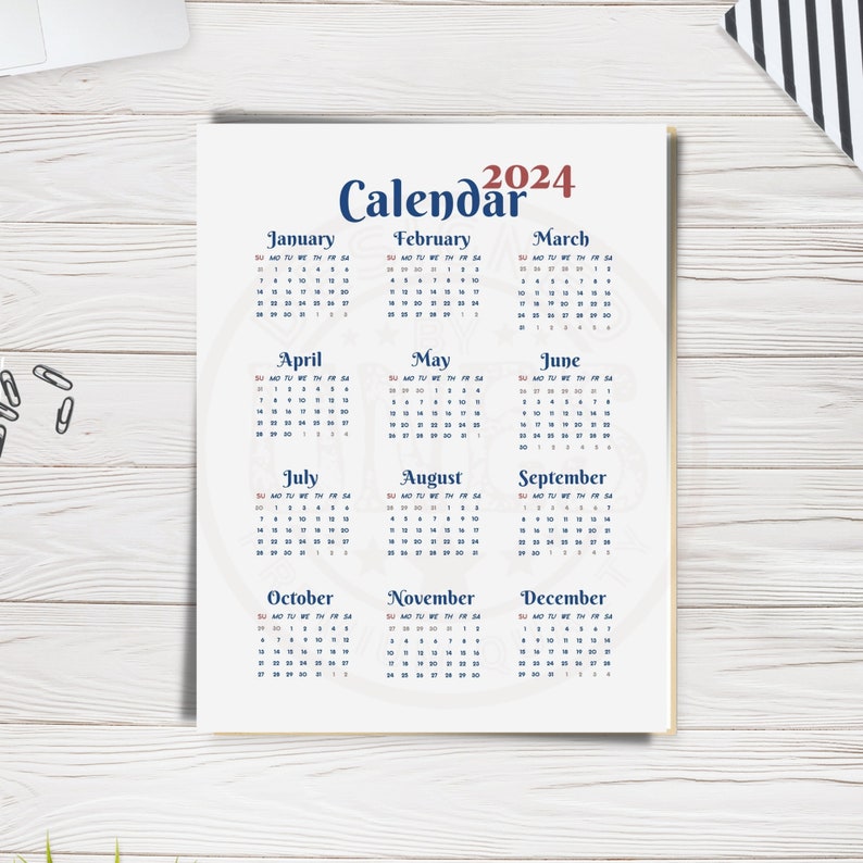 2024 Yearly Calendar Printable 2024 Calendar Vertical Calendar 2024 ...