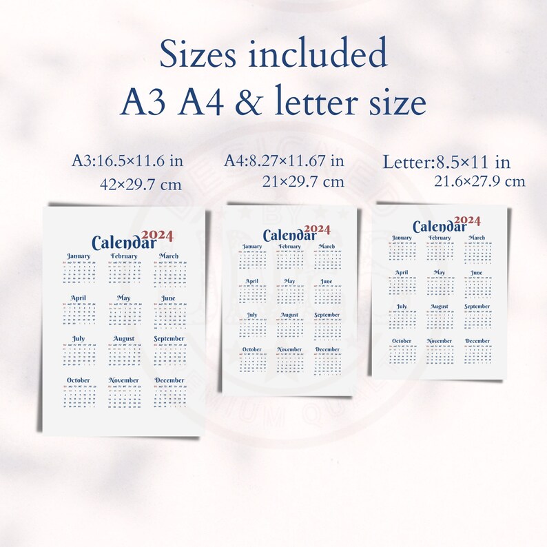 2024 Yearly Calendar Printable 2024 Calendar Vertical Calendar 2024 Wall Calendar Minimalist ...