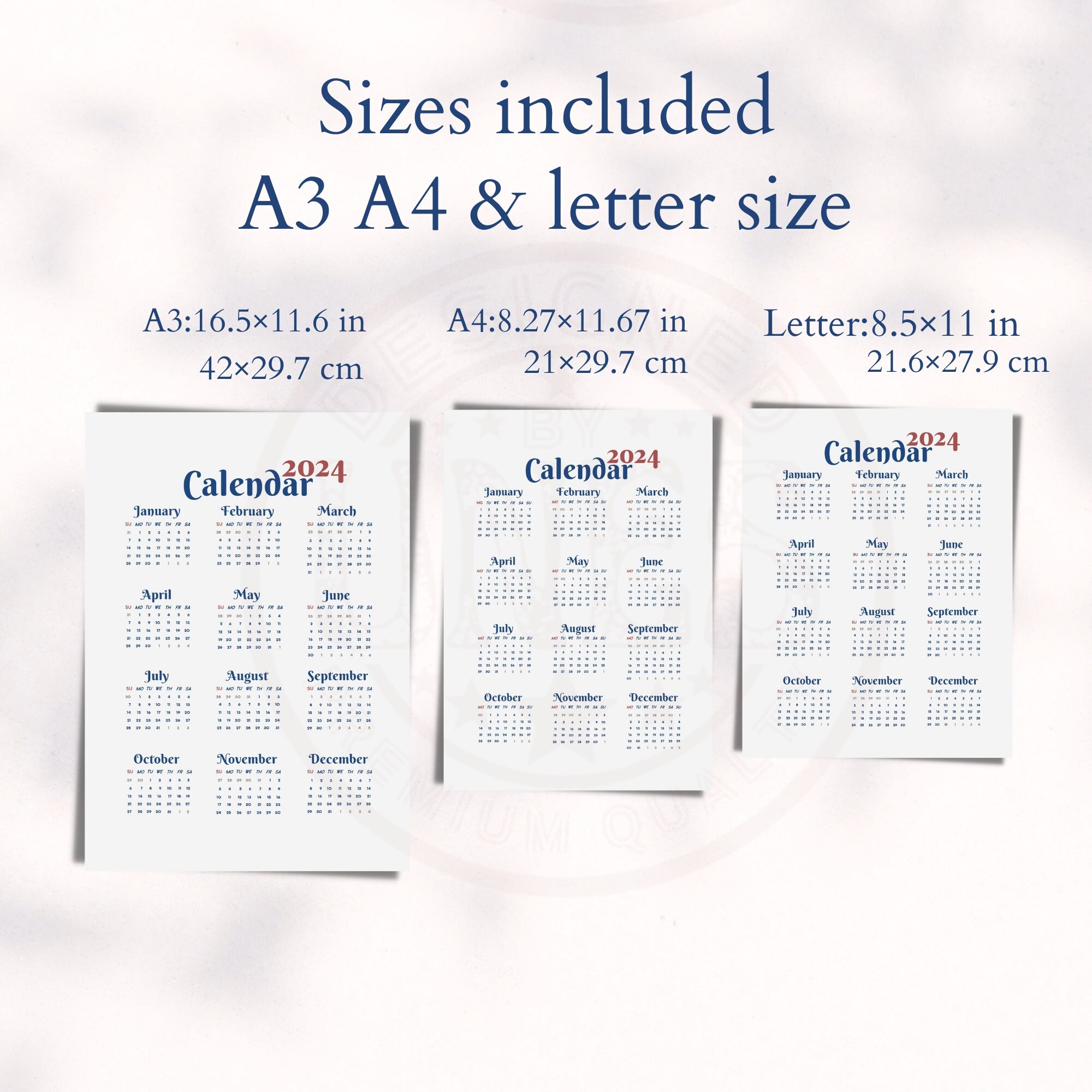 2024 Yearly Calendar Printable 2024 Calendar Vertical Calendar 2024 Wall Calendar Minimalist ...