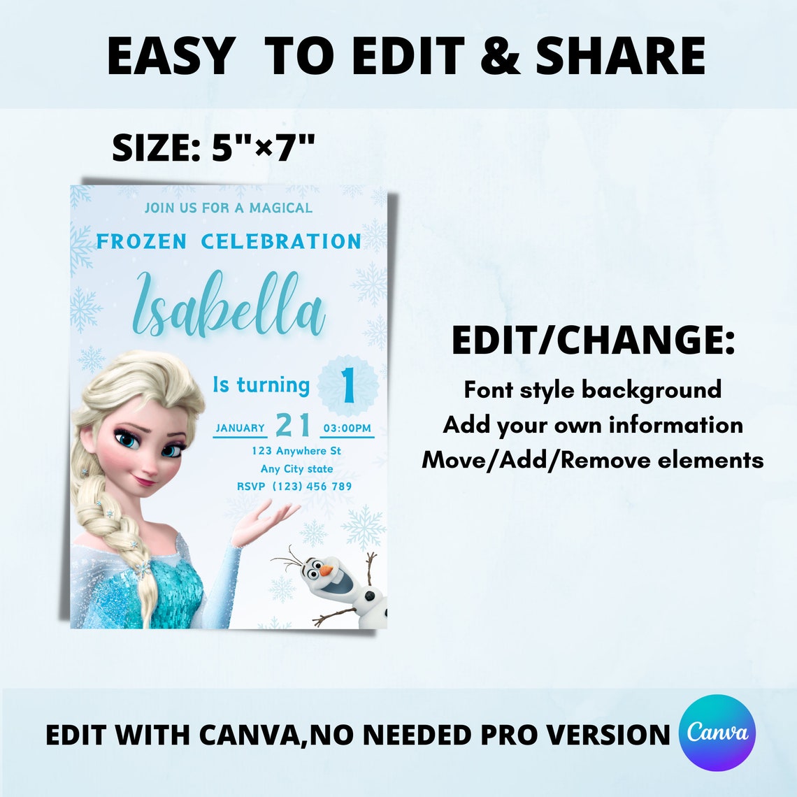 Editable Frozen Birthday Invitation Template Princess Elsa Girl Evite ...