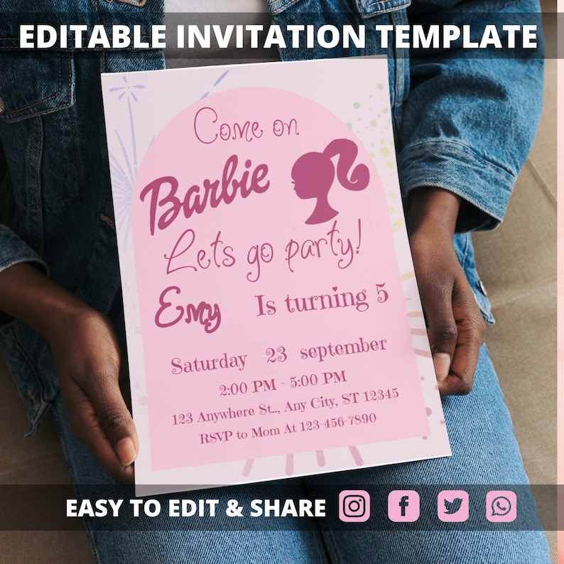 Hot Pink Birthday Party Invitation Pink Doll Party Printable - Etsy