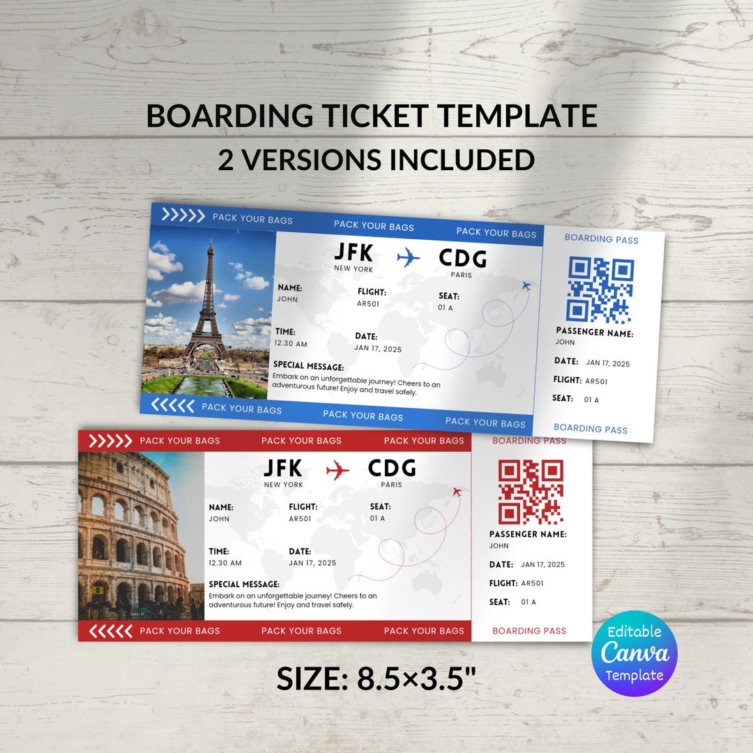 Editable Airplane Ticket Template - Printable Boarding Pass Gift for ...