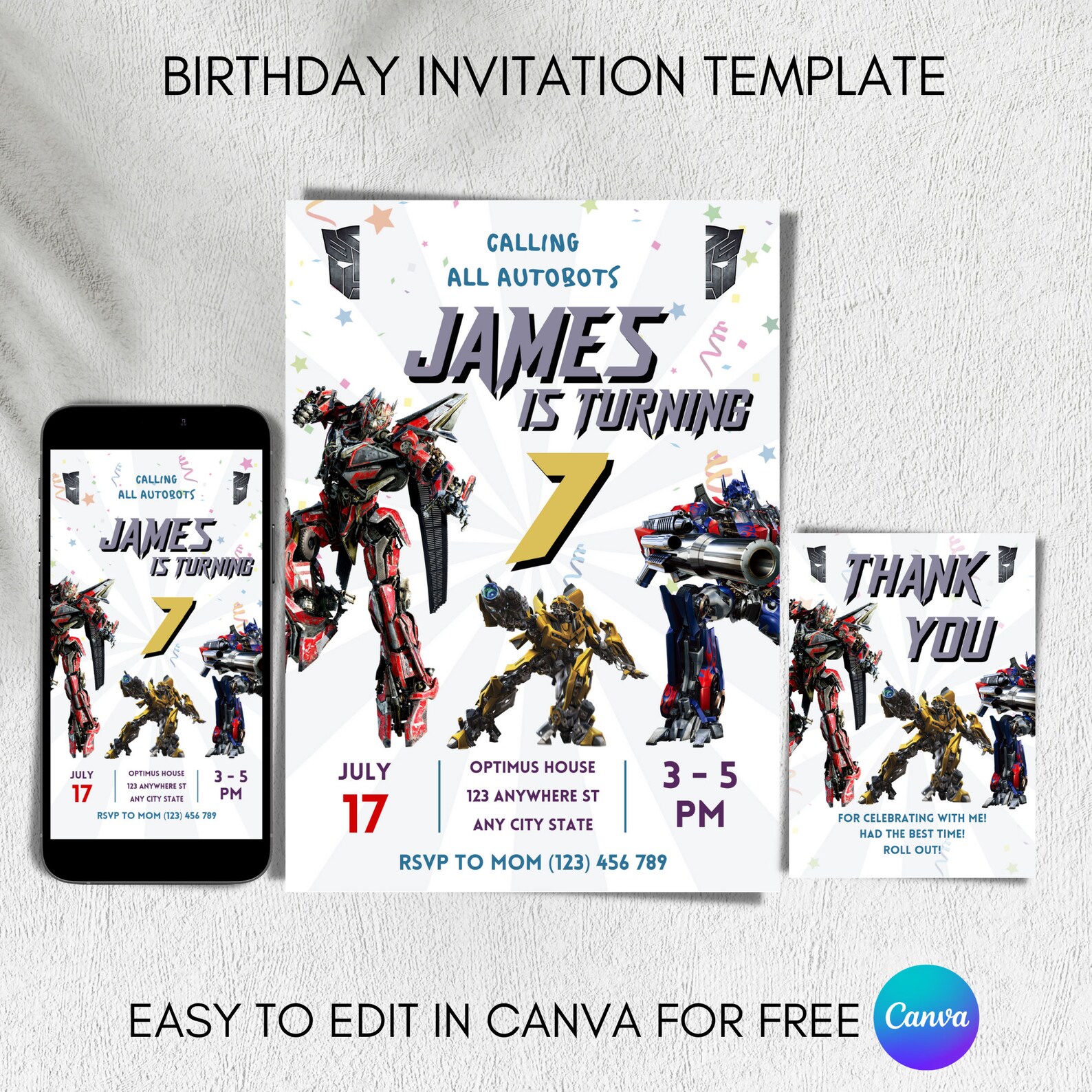Transformers Rescue Bots Birthday Invitation Template - Digital Kids ...