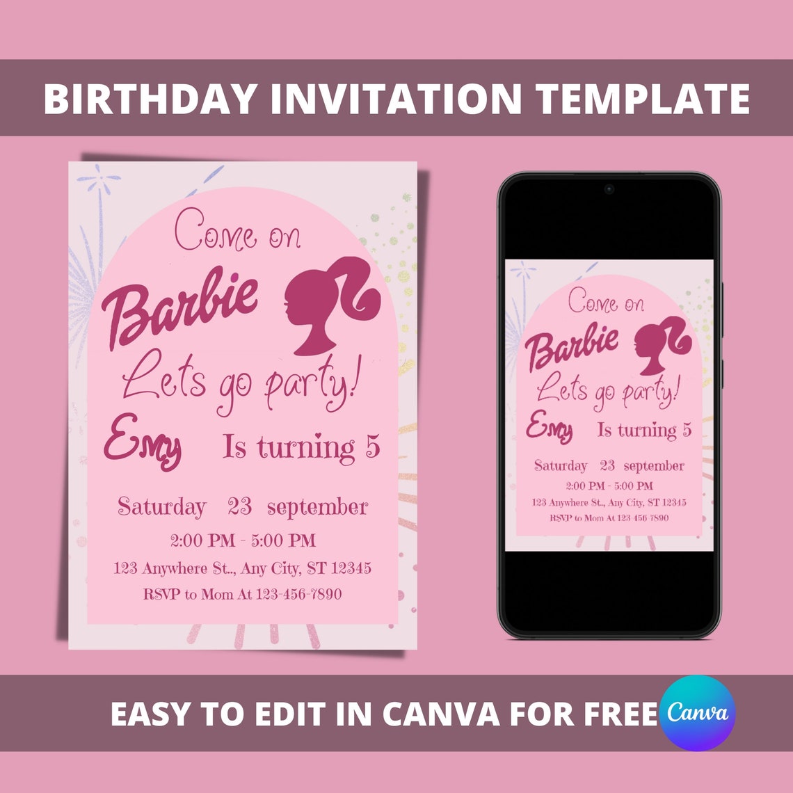 Hot Pink Birthday Party Invitation Pink Doll Party Printable - Etsy