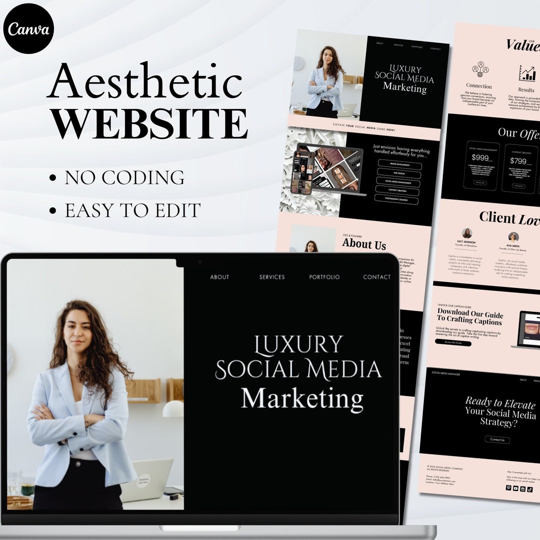 Social Media Manager Website Canva Template | Social Media Marketing ...