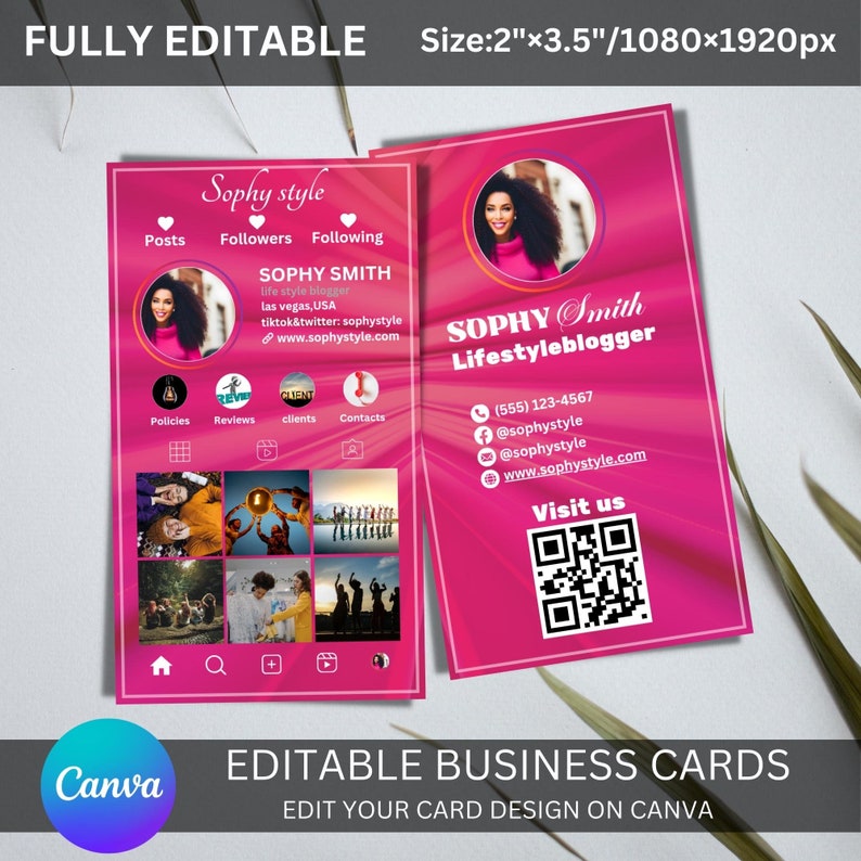2024 Instagram Business Card Canva Template QR Code Business Card ...