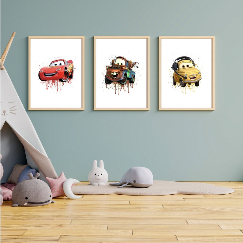 Set of 3 Lightning Mcqueen Cars Movie Poster Prints - Nursery Wall Art ...