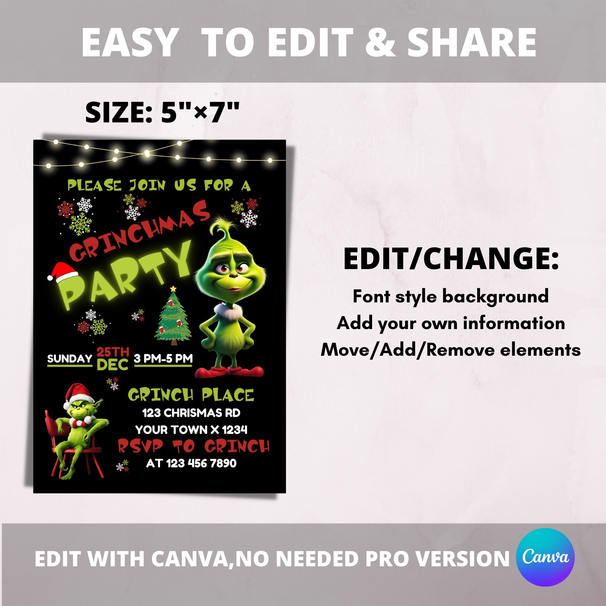 Editable Grinch Party Invitation Merry Grinchmas Invitation - Etsy