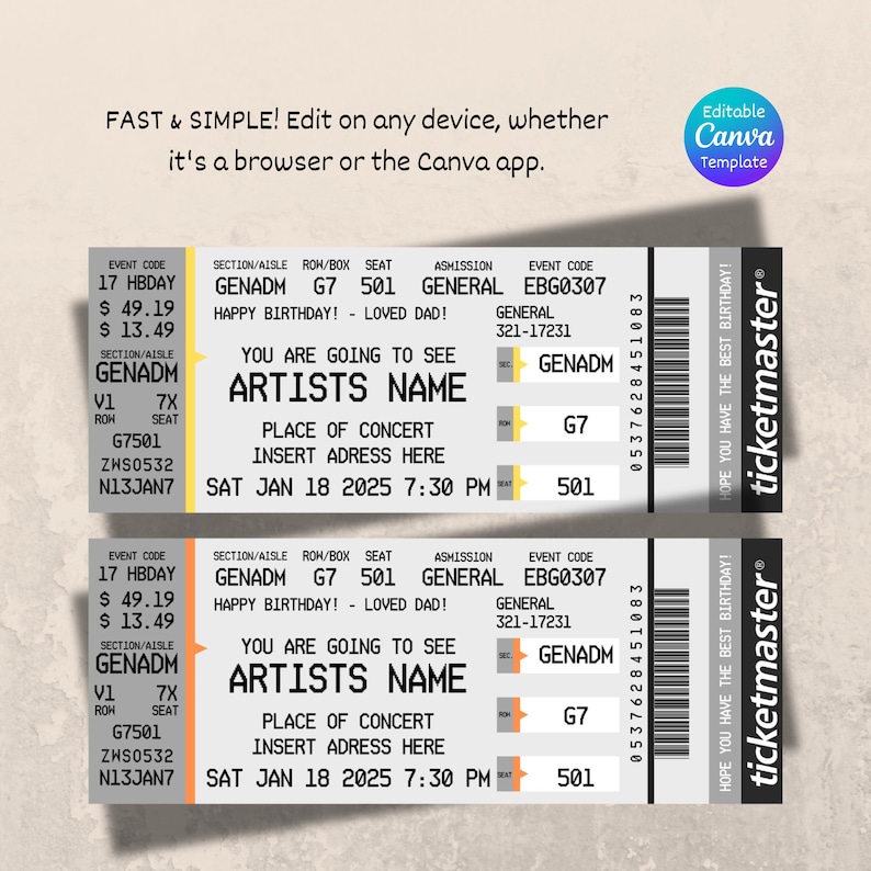 Ticketmaster Ticket | Concert Ticket Template | Surprise Concert ...