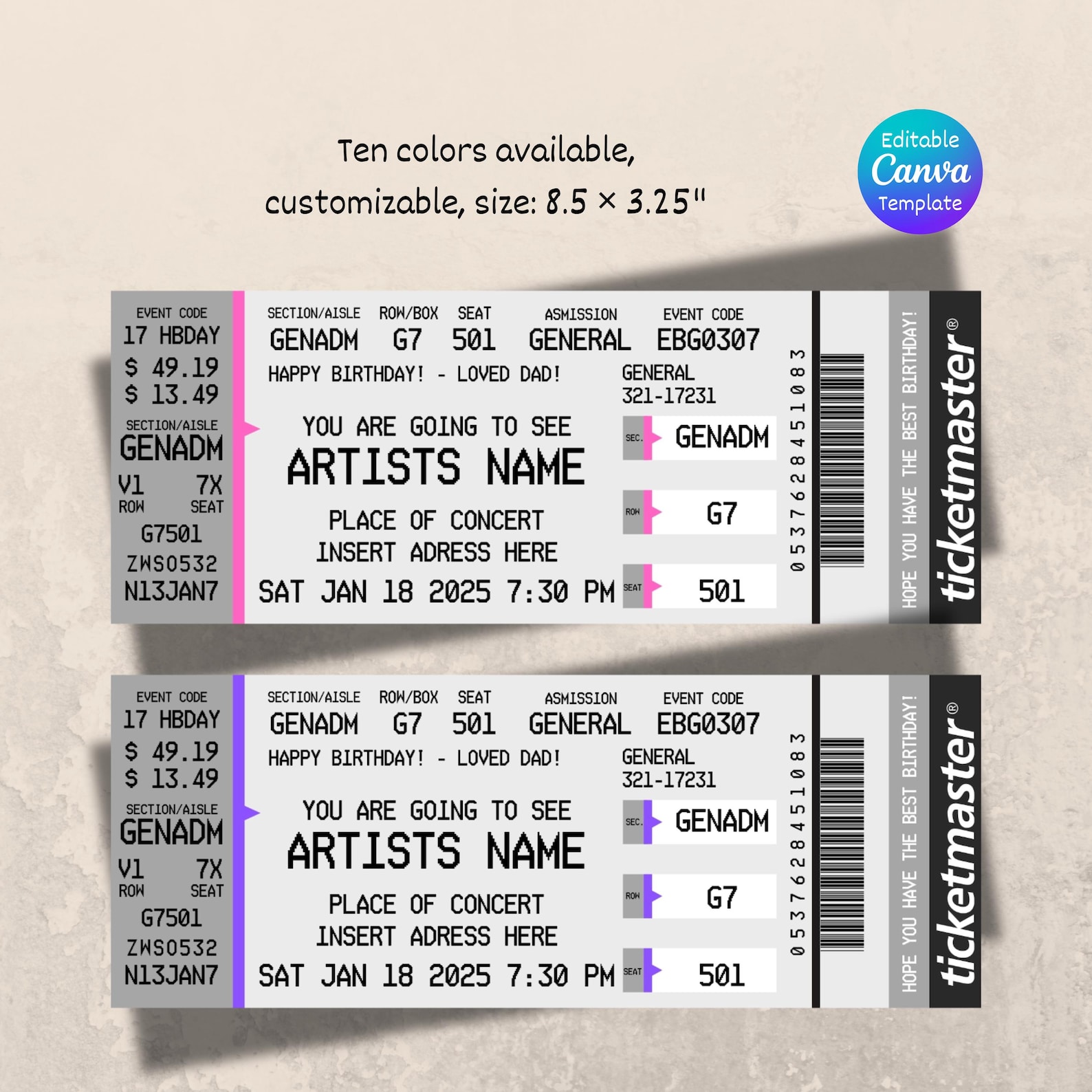 Ticketmaster Ticket | Concert Ticket Template | Surprise Concert Tickets | Birthday Gift ...