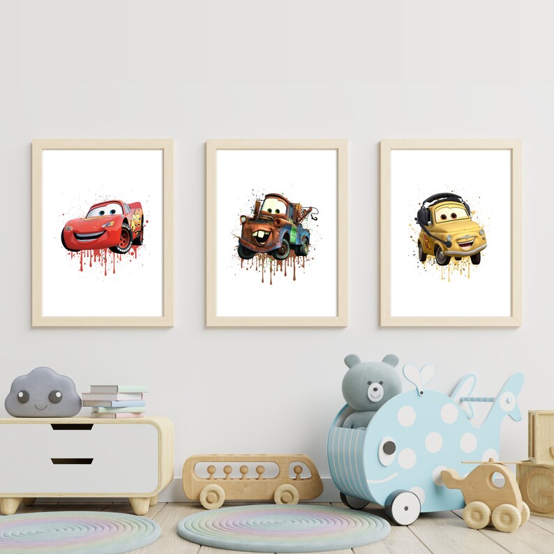 Set of 3 Lightning Mcqueen Cars Movie Poster Prints - Nursery Wall Art ...