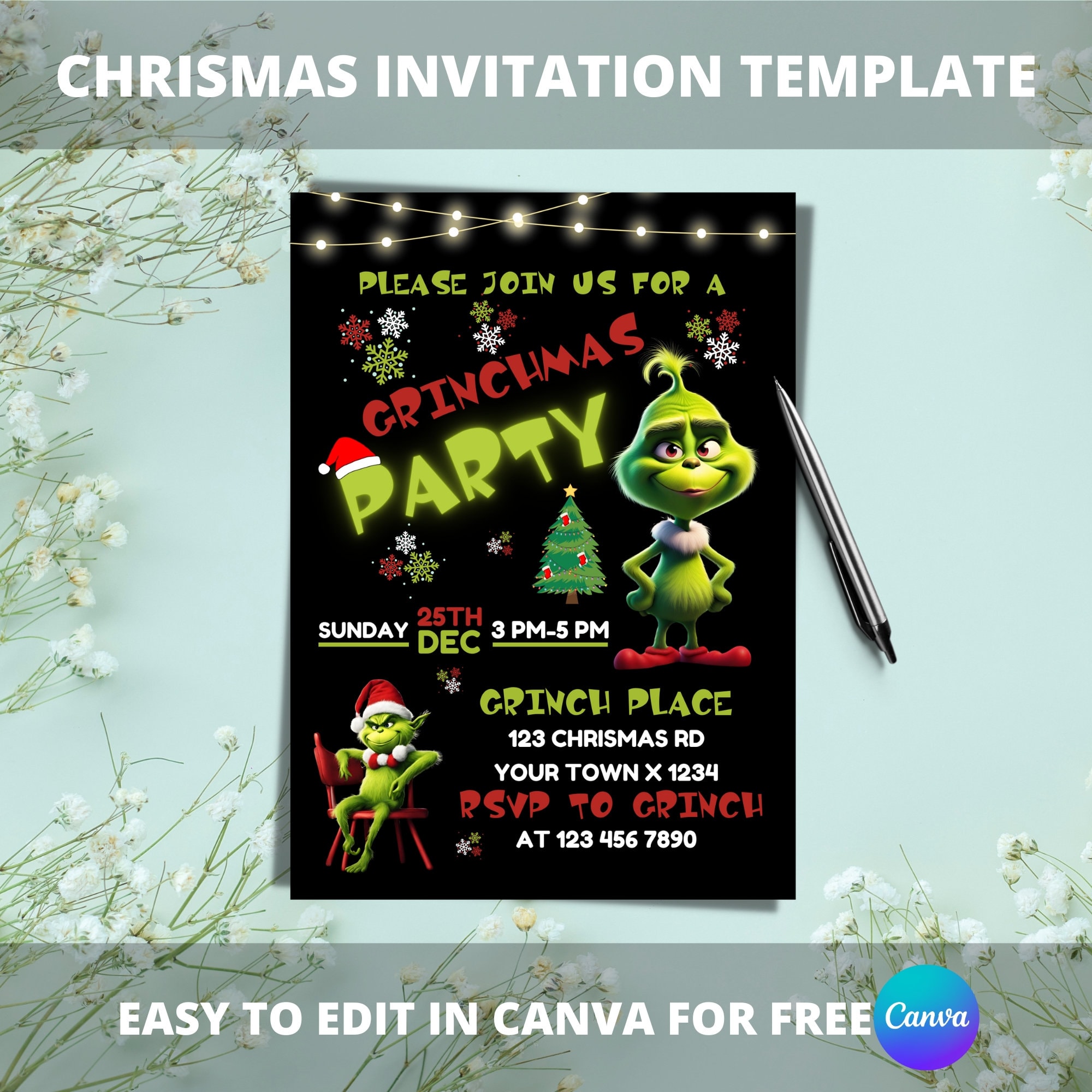 Editable Grinch Party Invitation Merry Grinchmas Invitation - Etsy