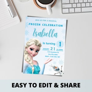 Editable Frozen Birthday Invitation Template Princess Elsa Girl Evite ...