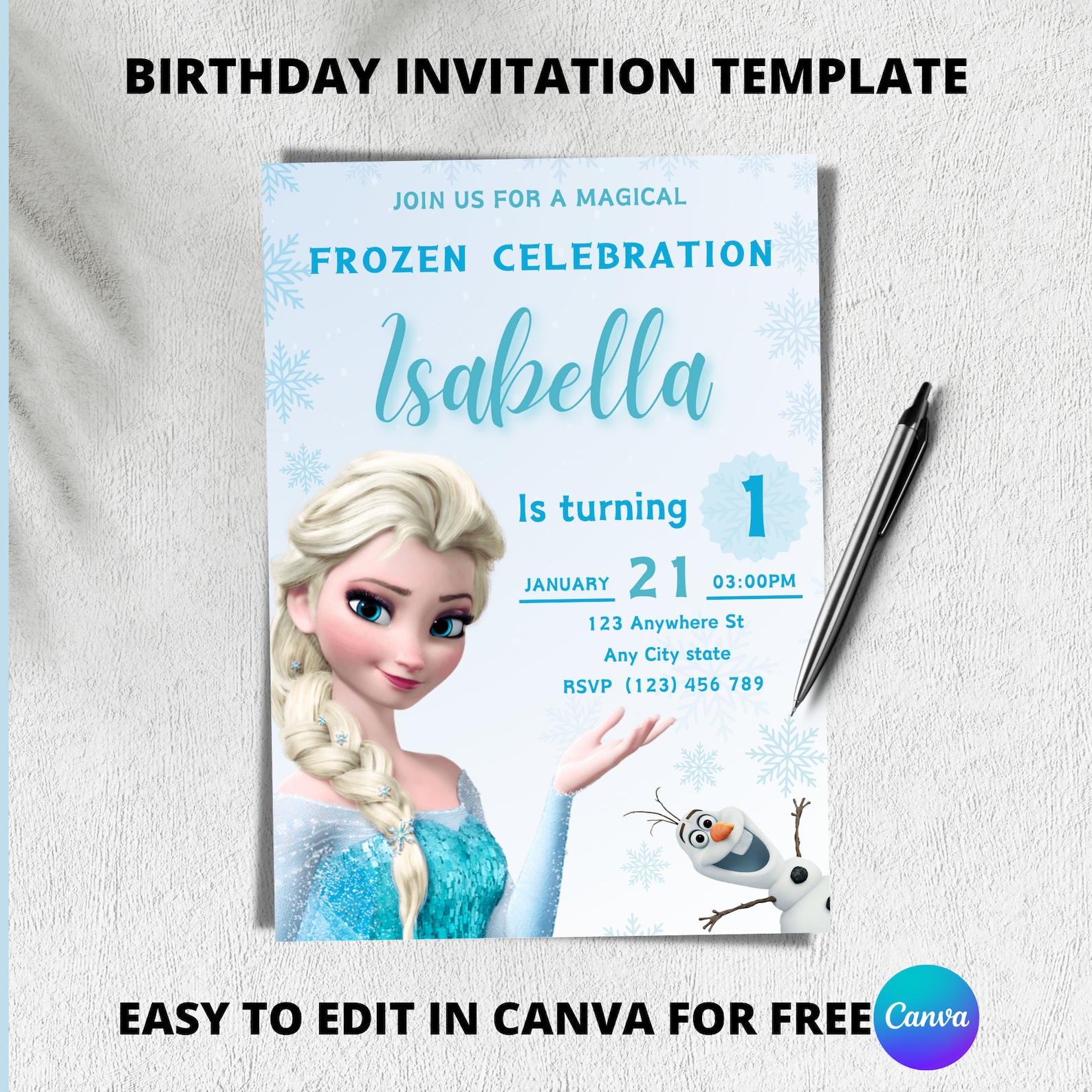 Editable Frozen Birthday Invitation Template Princess Elsa Girl Evite ...