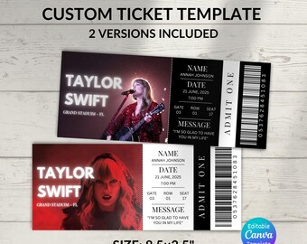 Editable Concert Ticket Template, Printable Concert Ticket, Custom Concert Ticket, Gift Ticket ...