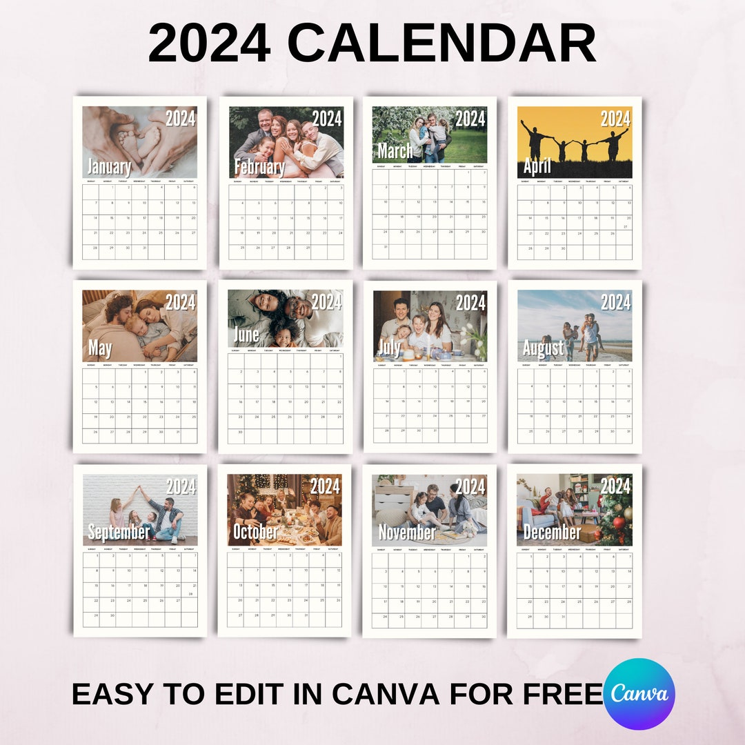 2024 Calendar Template With Photos Editable Calendar Canva Templates ...