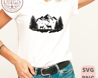 Mountain Deer Svg Forest Cut Files, Deer in Woods Svg, Rustic Pine Tree ...