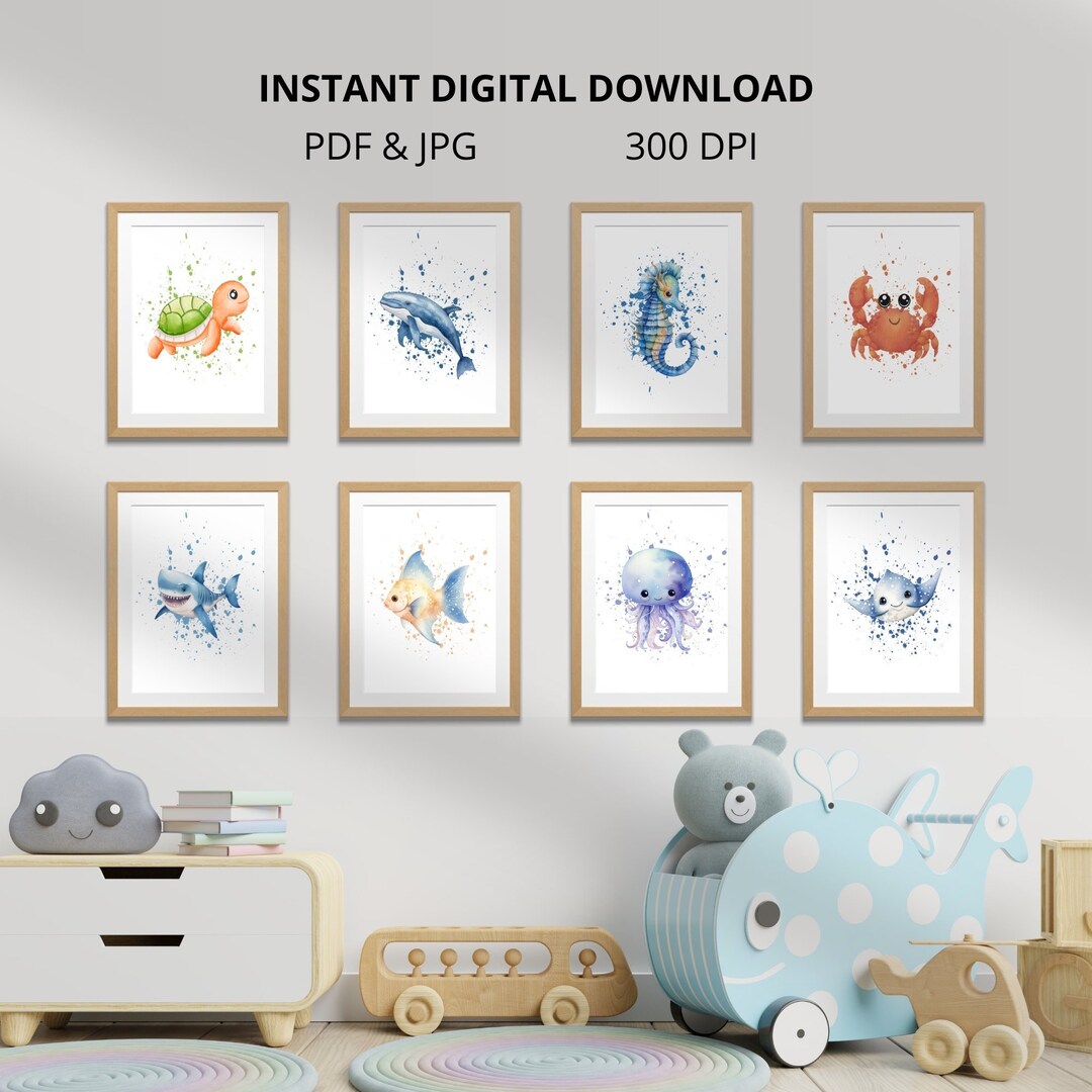 Printable Nursery Decor Ocean Animal Prints Nautical Nursery Wall Art ...