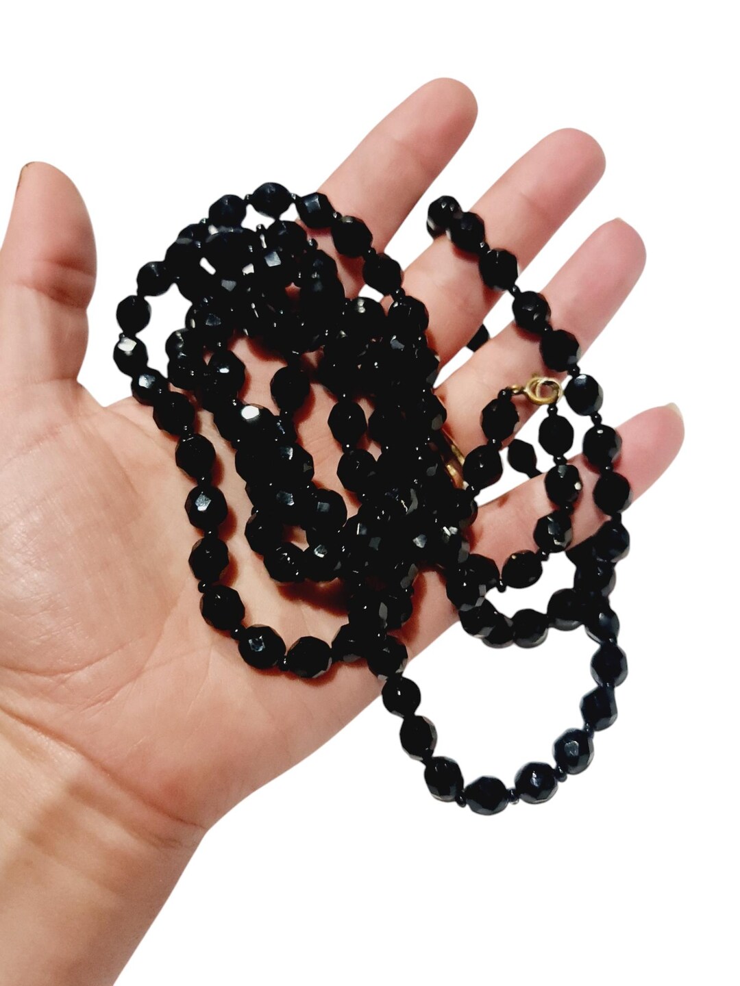 Beautiful 1920s FLAPPER Glass Beads Faceted Jet Black Long Length ...