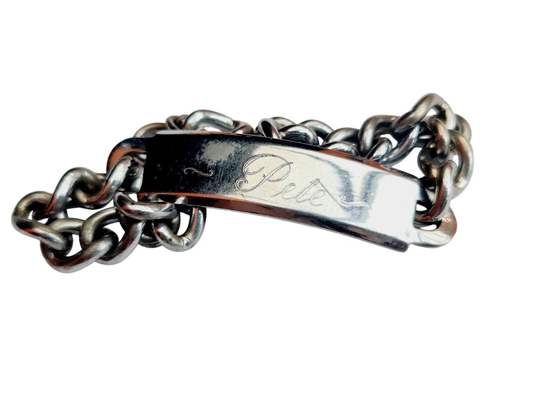 Vintage Engraved " Pete & Brenda " ID Name Tag, Personalised, Silver ...