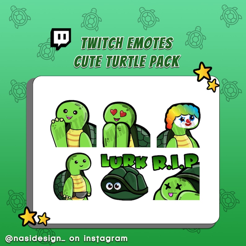 Cute Cartoon Turtle Emote Pack Twitch - Etsy