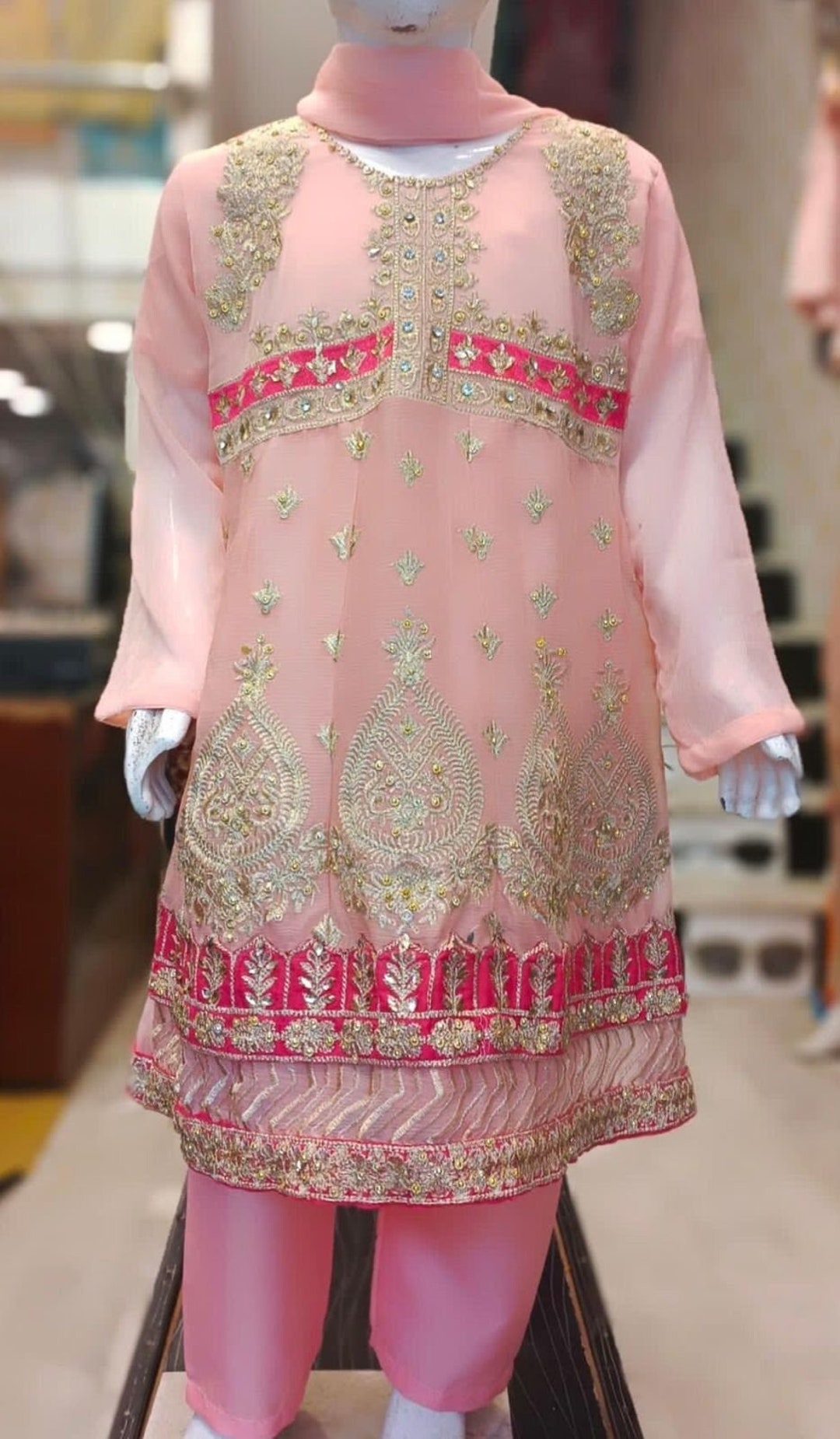 Pakistani Kids Girls Eid Formal Garara 3 Piece Suit Infant Baby Girl ...