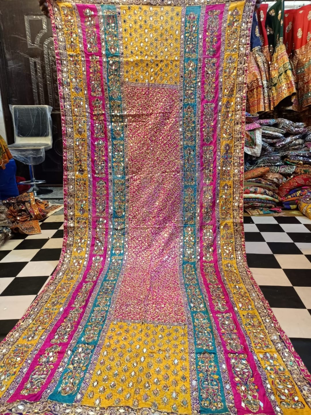 New Pakistani Mirror Dupatta Handmade Gotta Reshum Work Indian - Etsy
