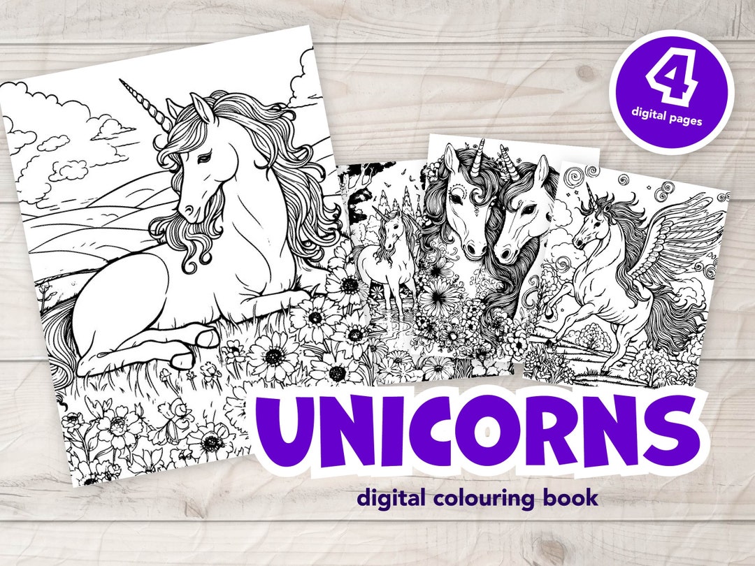 Magical Unicorn Coloring Pages - Digital Printouts (set of 4) | Instant ...