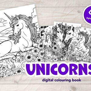 Magical Unicorn Coloring Pages - Digital Printouts (set of 4) | Instant ...