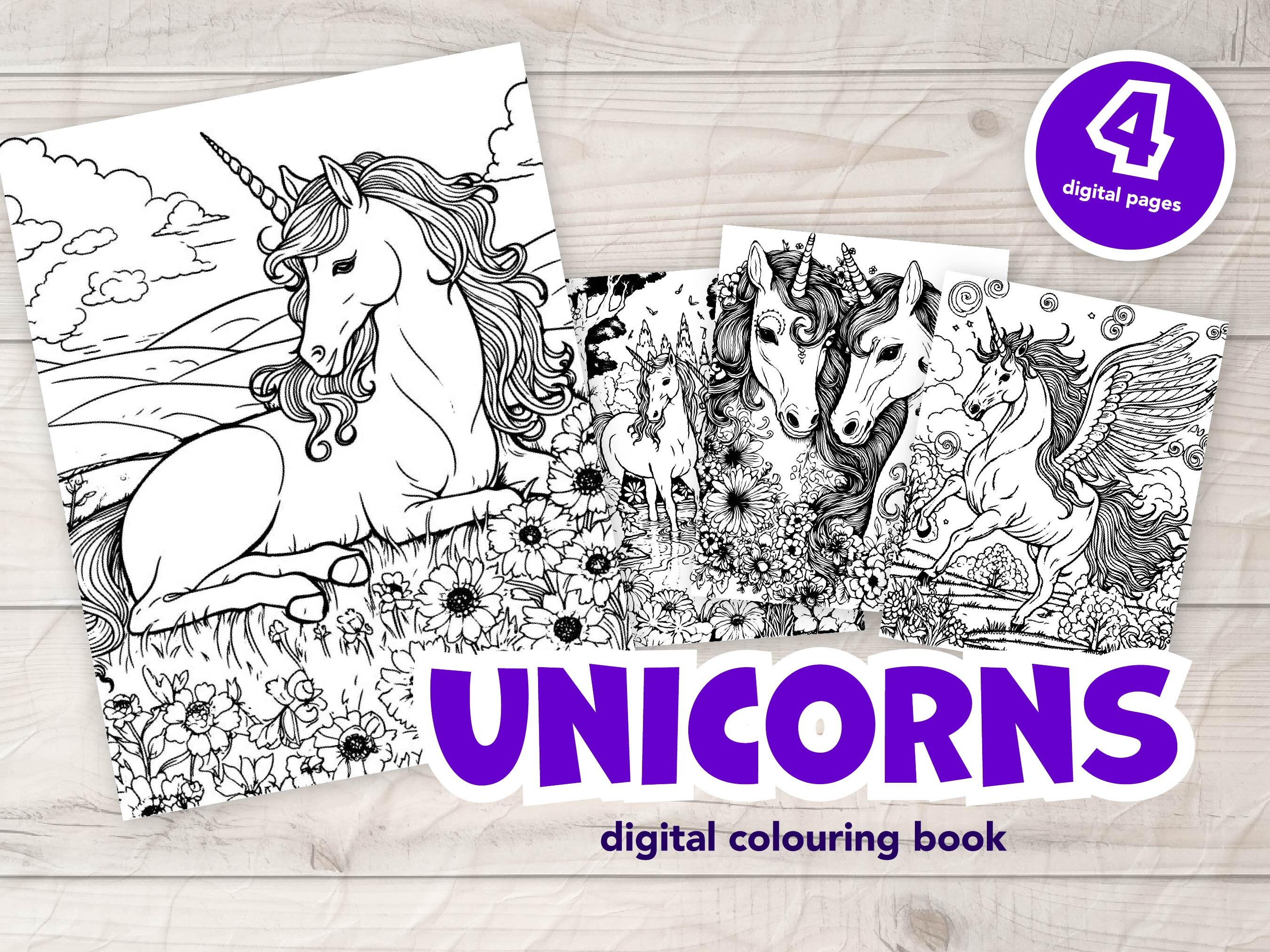 Magical Unicorn Coloring Pages - Digital Printouts (set of 4) | Instant ...