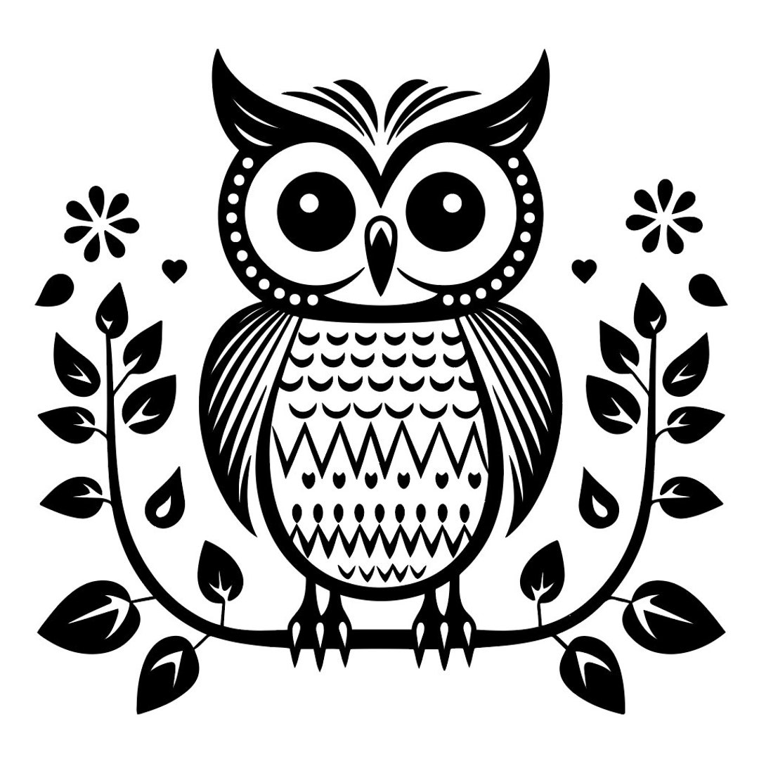 Owl SVG & High-resolution PNG: Adorable Owl Design With Leaves and ...