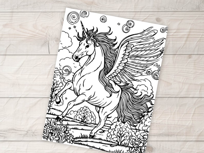 Magical Unicorn Coloring Pages - Digital Printouts (set of 4) | Instant ...