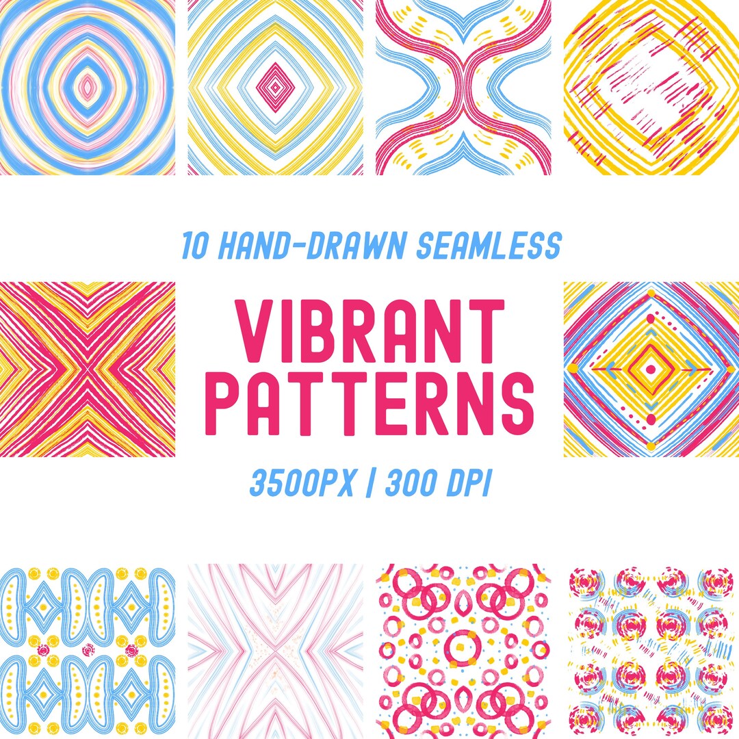 Vibrant Seamless Patterns - 10 Hand-drawn Seamless Patterns for Digital ...