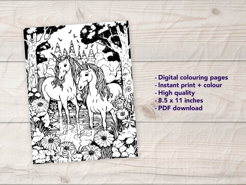 Magical Unicorn Coloring Pages - Digital Printouts (set of 4) | Instant ...