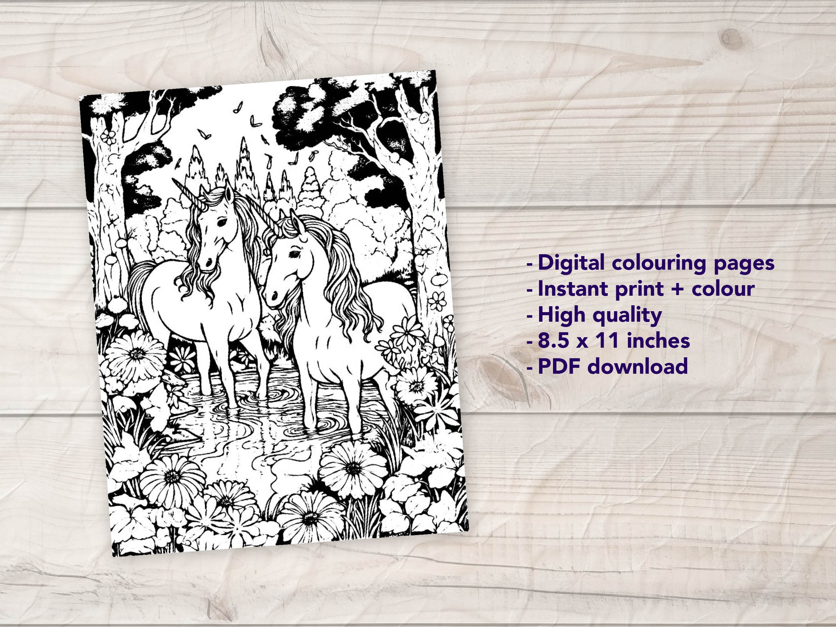 Magical Unicorn Coloring Pages - Digital Printouts (set of 4) | Instant ...