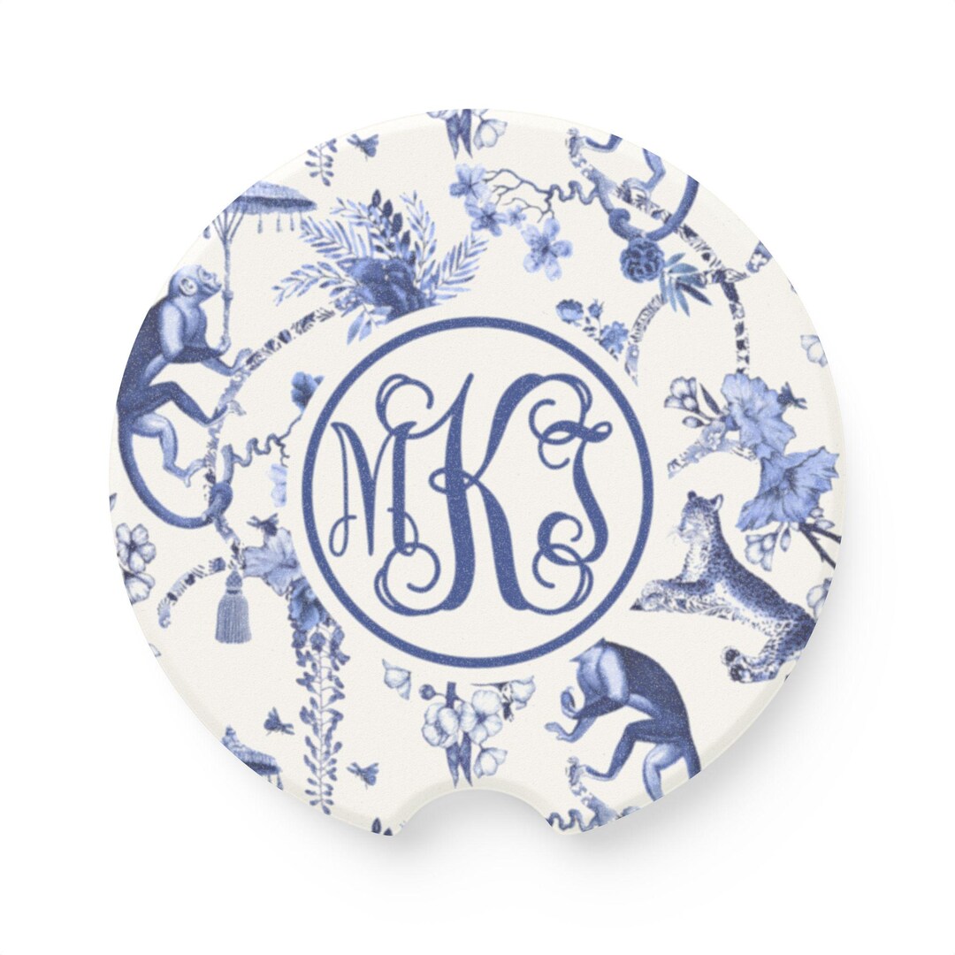 Personalized Car Coaster, Preppy Car, Grandmillenial Decor, Blue and ...