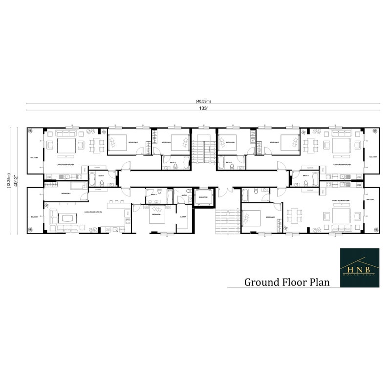 Modern 2-bedroom Apartment Plans: 4-story Building (free CAD File) - Etsy